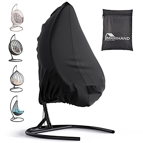 Mrrihand Patio Swing Chair Cover, Waterproof Egg Chair Covers for Outdoor Furniture, Outdoor Windproof Swing Egg Chair Covers with Zipper & Drawstring (74.8”H X 45.3”W, Black)