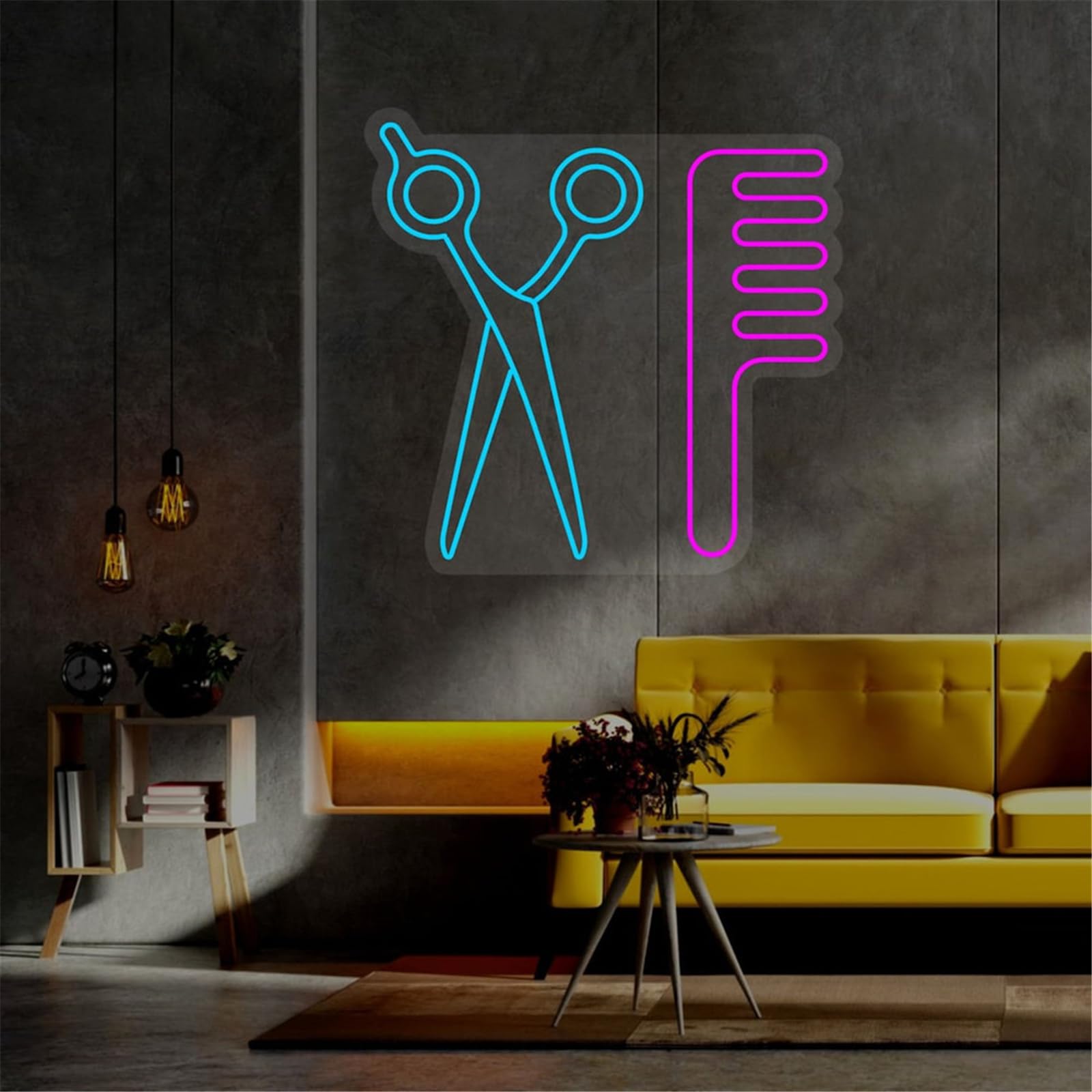 MEOMO Beauty Salon Neon Sign Hair Salon Neon Sign Wanxing Hair Salo Led Neon Light Comb and Scissors Led Neon Sign Nail Salon Open Sign Beauty Room With Dimmable Switch,C,30X30CM