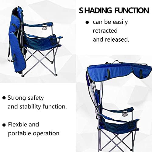 PLKO Camping Chairs with Canopy, Portable Quad Lawn Chair for Adults, Folding Recliner Chair with Cup Holder Outdoor Events and Shade,Support 350 LBS,Light Blue