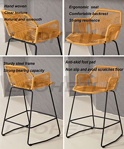 LAOHETLH Beige Rattan Bar Stool Bar Chairs Set of 2 Comfortable Simple and Beautiful Counter Chair Home Décor Rattan Barstools Chair with Footrest & Back