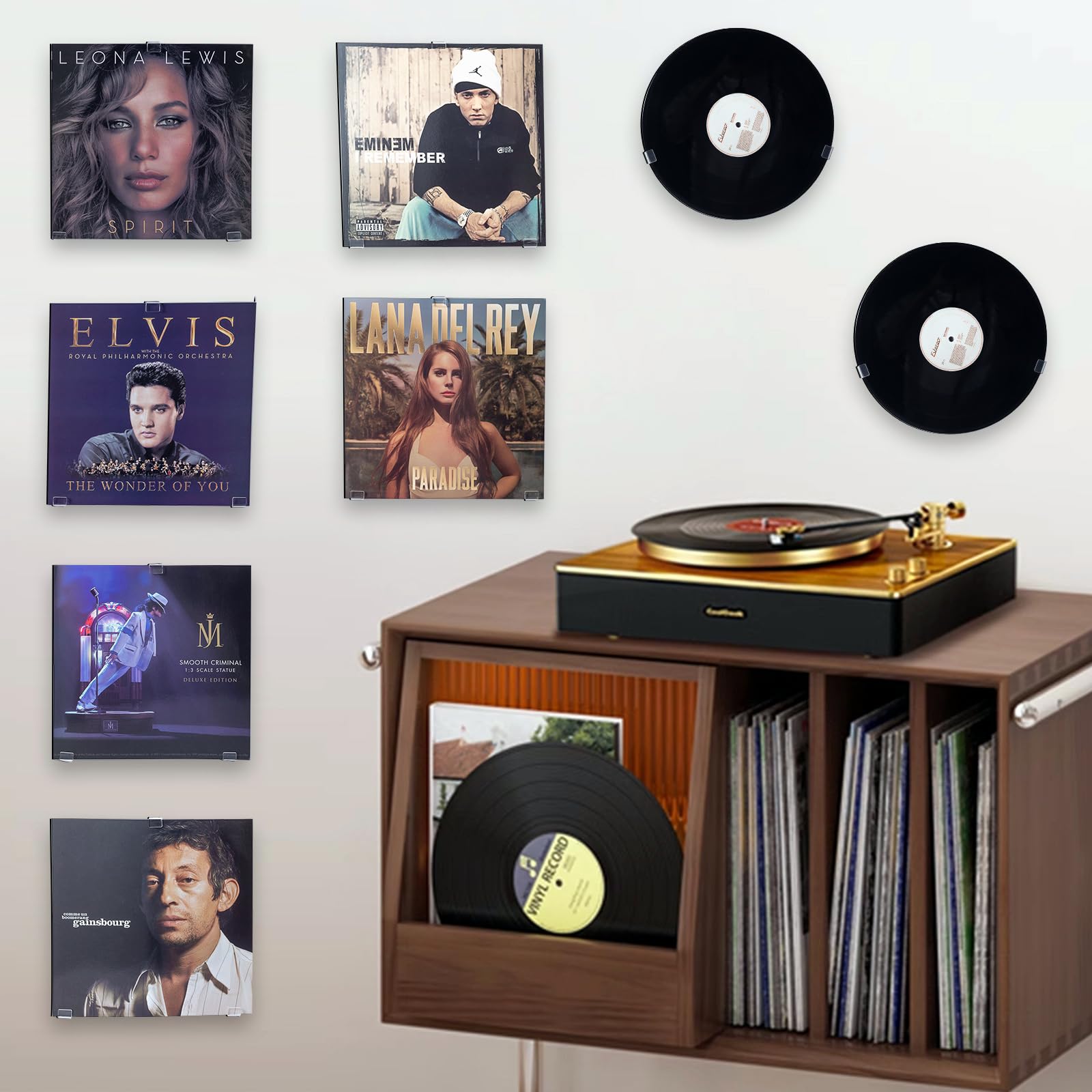 Antilope Vinyl Record Wall Mount Display Shelf, 6 Sets Clear Acrylic Vinyl Record Holder Stand Racks for Album Covers Display and Home Wall Decoration (Screw Mount)