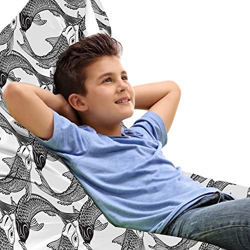 Lunarable Fish Lounger Chair Bag, Ornamental Koi Fish Pattern Traditional Ethnic Japanese Symbol of Love, High Capacity Storage with Handle Container, Lounger Size, Black and White