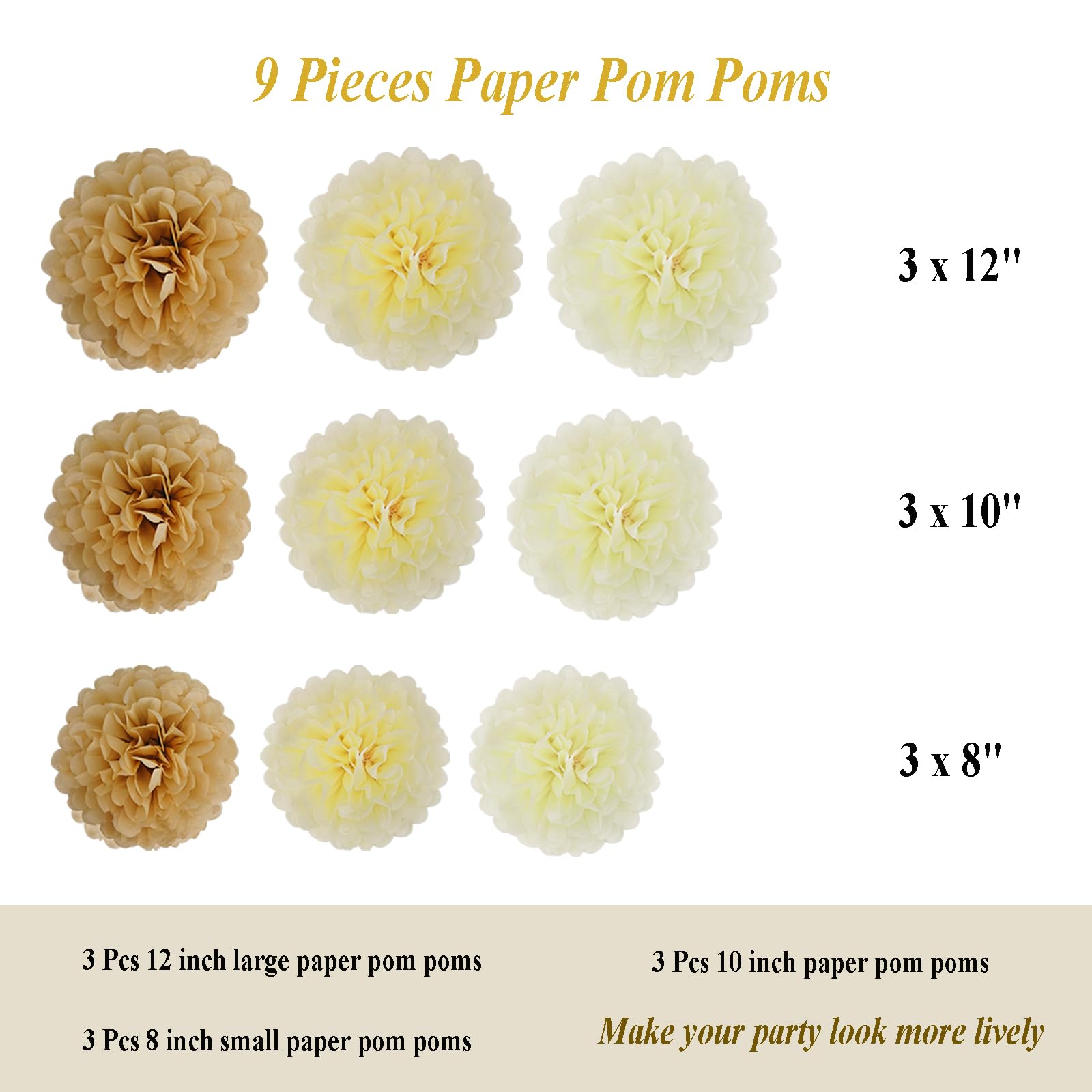 Envibe Boho Party Decor, Paper Pom Poms for Bridal Shower, Wedding, Baby Shower, Engagement Party, Boho Birthday Decorations, 32 Pcs Paper Flowers Decorations for Party.