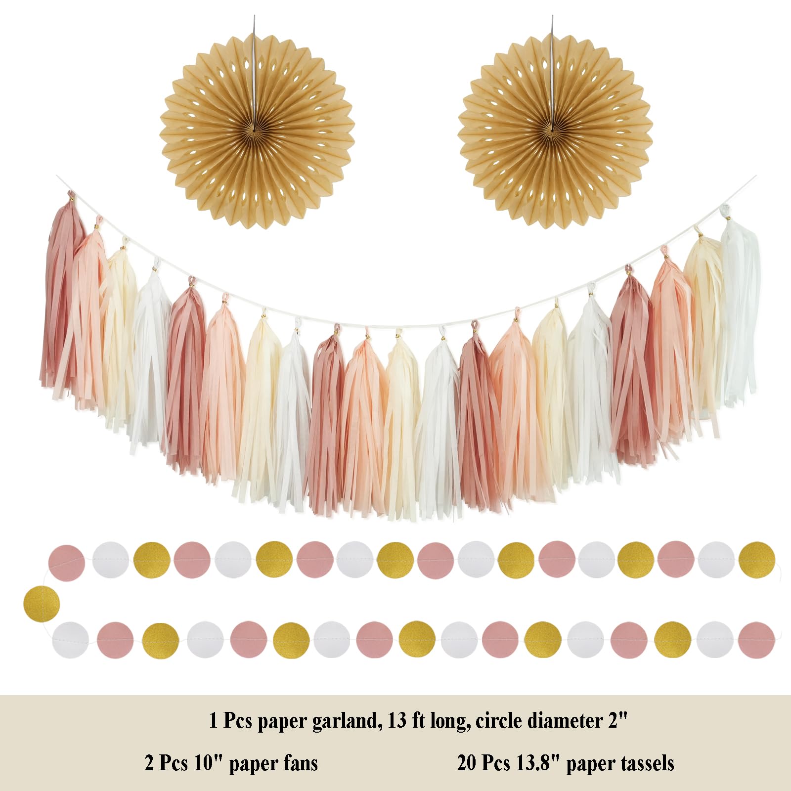 Envibe Boho Party Decor, Paper Pom Poms for Bridal Shower, Wedding, Baby Shower, Engagement Party, Boho Birthday Decorations, 32 Pcs Paper Flowers Decorations for Party.