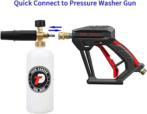 Tool Daily Short Pressure Washer Gun with Foam Cannon, 1/4 Inch Quick Connector, with 5 Pressure Washer Nozzle Tips, 1 Liter
