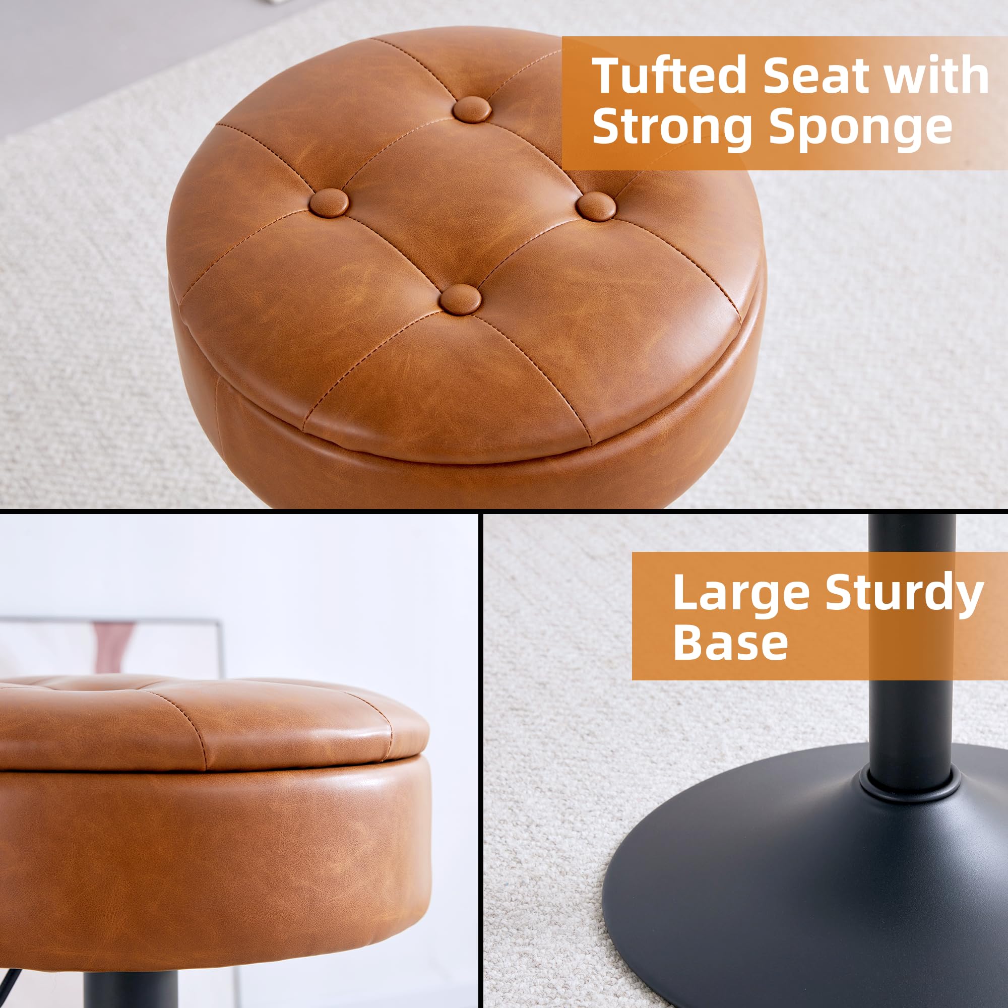 RUCUKEN Storage Bar Stools Adjustable Bar Stool Chair Swivel Bar Stools Modern Bar Stools Round Bar Stools
