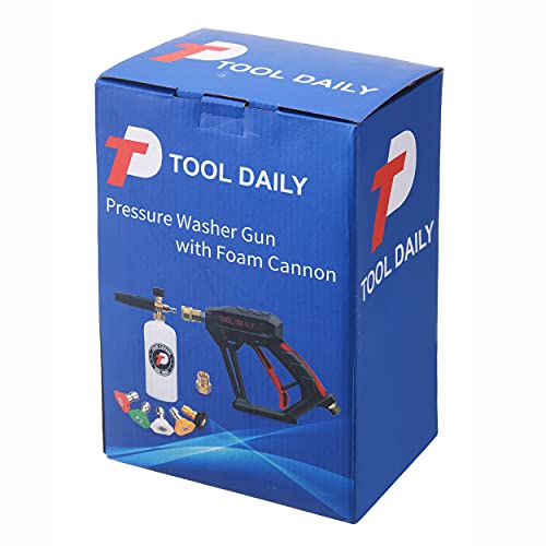 Tool Daily Short Pressure Washer Gun with Foam Cannon, 1/4 Inch Quick Connector, with 5 Pressure Washer Nozzle Tips, 1 Liter