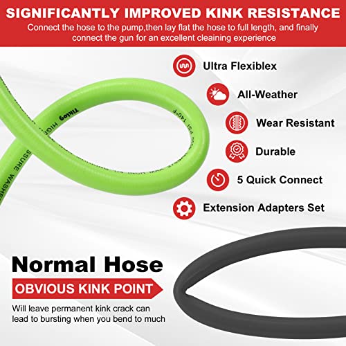 Pressure Washer Hose 100FT 1/4โ, 4000 PSI Kink Resistant High Pressure Hose M22 14mm Thread, Flexible Extension Replacement Hose with 3/8 Quick Connect Adapters for Power Washing