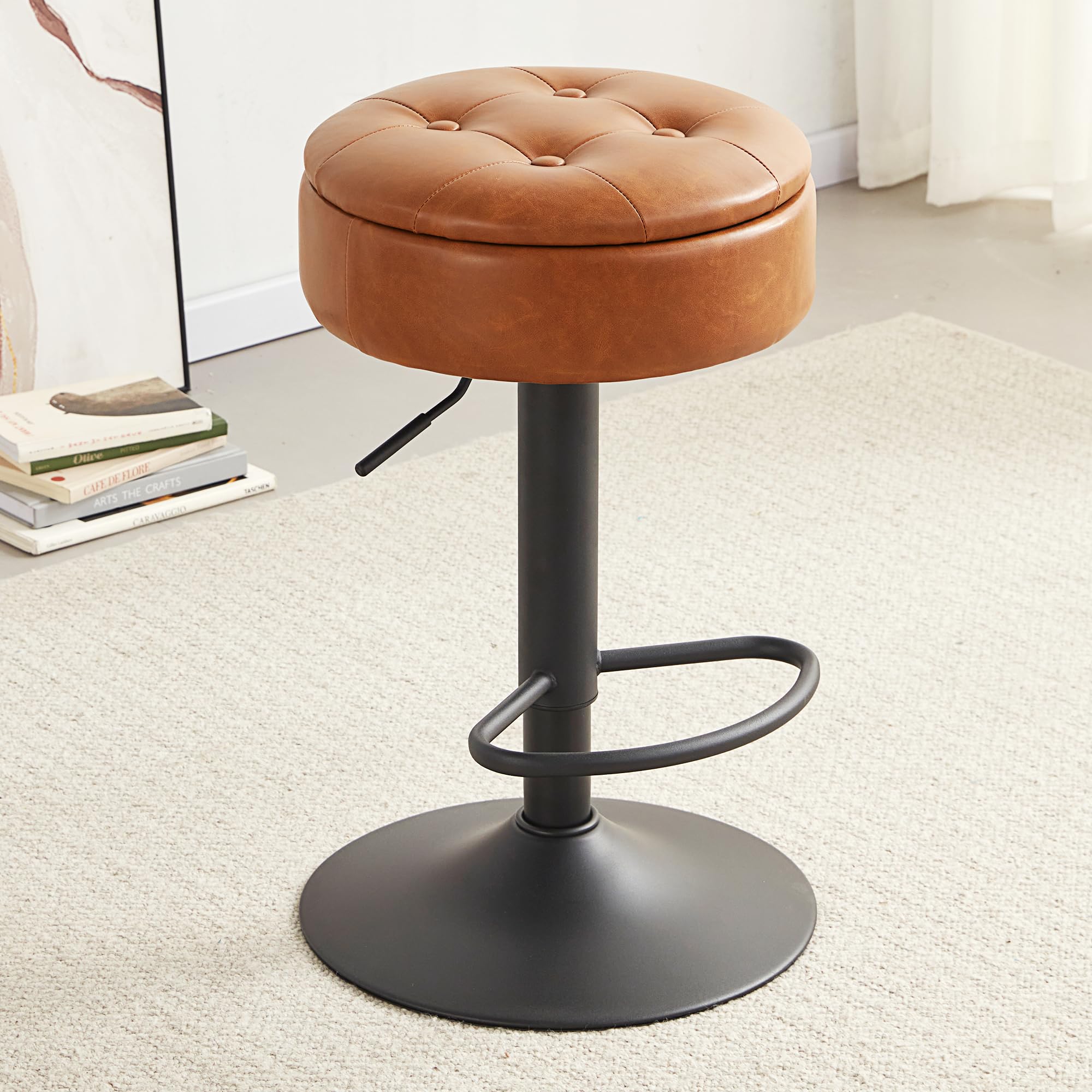 RUCUKEN Storage Bar Stools Adjustable Bar Stool Chair Swivel Bar Stools Modern Bar Stools Round Bar Stools