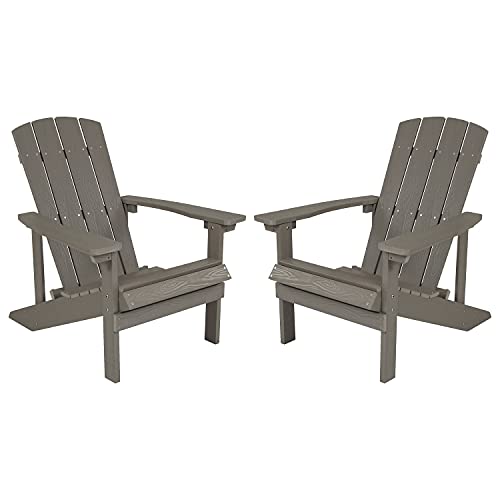 Flash Furniture Charlestown Poly Resin Adirondack Chair - Gray - All Weather - Indoor/Outdoor - Set of 2