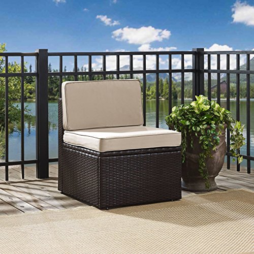 Crosley Furniture KO70090BR-SA Palm Harbor Outdoor Wicker Center Chair, Brown with Sand Cushions