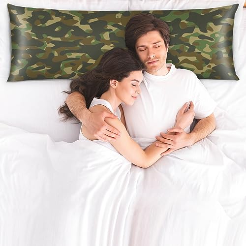 Forest Camo Pattern Body Pillow Covers Decorative Soft Bedding Satin Pillowcase with Zipper Closure Cooling Breathable Long Pillow Case-21"x 54"