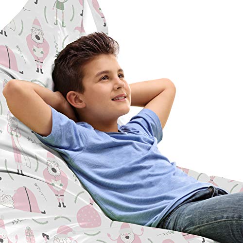 Ambesonne Christmas Lounger Chair Bag, Winter Theme Different Santa Clauses Motifs Childish Style, High Capacity Storage with Handle Container, Lounger Size, Rose Pale Sage Green