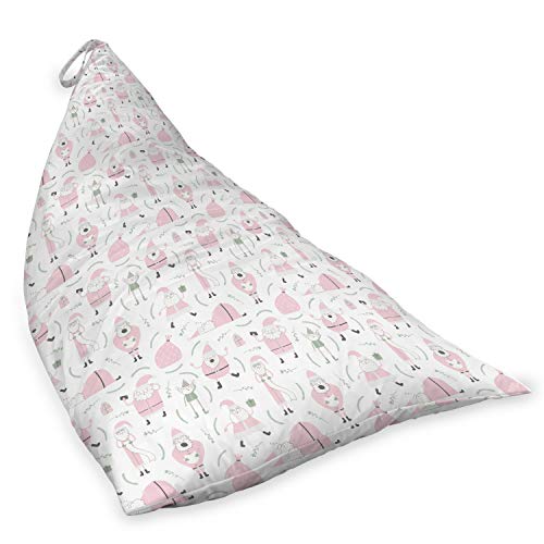 Ambesonne Christmas Lounger Chair Bag, Winter Theme Different Santa Clauses Motifs Childish Style, High Capacity Storage with Handle Container, Lounger Size, Rose Pale Sage Green