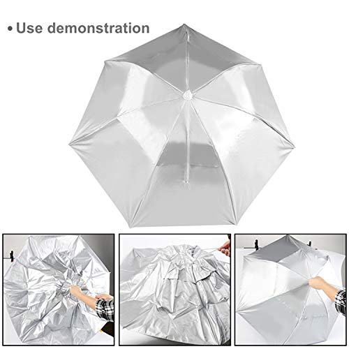 Hunter's Tail UV Umbrella Hat, with Umbrella Fishing Gardening Tri-Folded Umbrella One Ventilate Canopy 91cm, Bright Silver