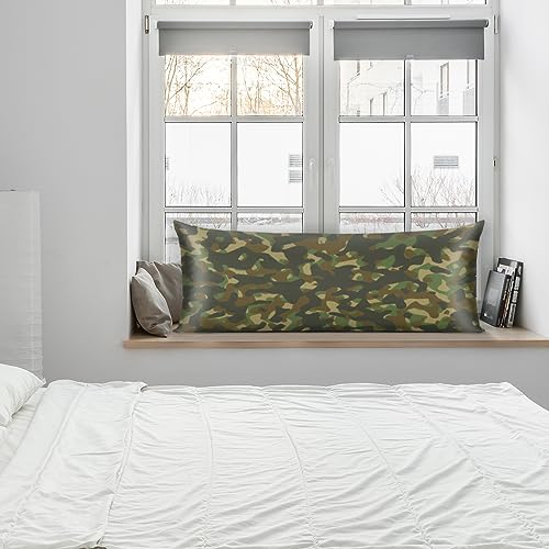 Forest Camo Pattern Body Pillow Covers Decorative Soft Bedding Satin Pillowcase with Zipper Closure Cooling Breathable Long Pillow Case-21"x 54"