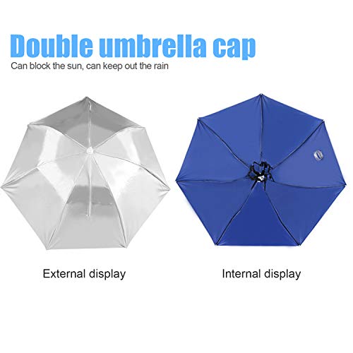 Hunter's Tail UV Umbrella Hat, with Umbrella Fishing Gardening Tri-Folded Umbrella One Ventilate Canopy 91cm, Bright Silver