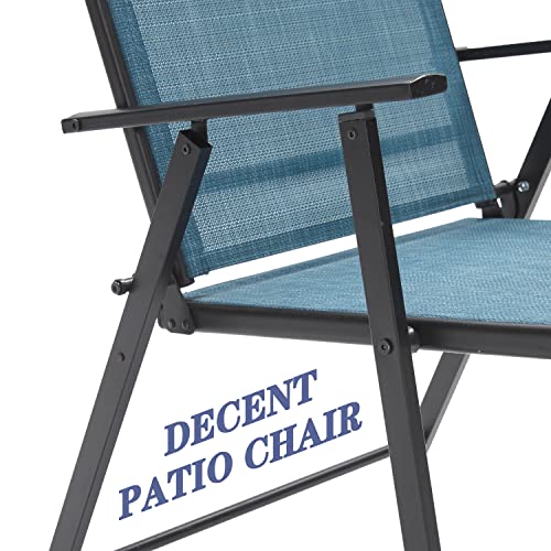VICLLAX Patio Folding Chairs Set of 2, Outdoor Portable Dining Chairs for Lawn Garden Deck Backyard Porch, Turquoise Blue
