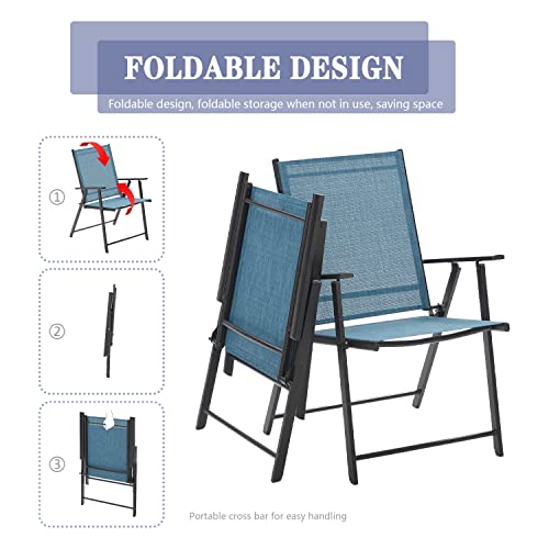 VICLLAX Patio Folding Chairs Set of 2, Outdoor Portable Dining Chairs for Lawn Garden Deck Backyard Porch, Turquoise Blue