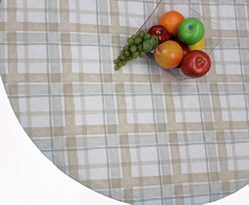LAMINET Elastic Fitted Table Cover - Harvest Plaid (Beige) - Oblong/Oval - Fits Tables up to 48 x 68β