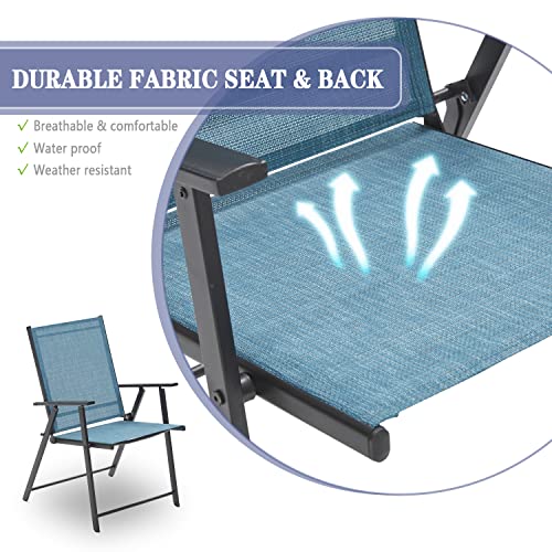 VICLLAX Patio Folding Chairs Set of 2, Outdoor Portable Dining Chairs for Lawn Garden Deck Backyard Porch, Turquoise Blue