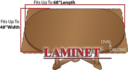 LAMINET Elastic Fitted Table Cover - Harvest Plaid (Beige) - Oblong/Oval - Fits Tables up to 48 x 68β