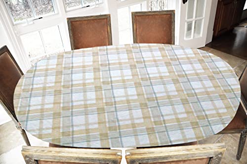 LAMINET Elastic Fitted Table Cover - Harvest Plaid (Beige) - Oblong/Oval - Fits Tables up to 48 x 68β