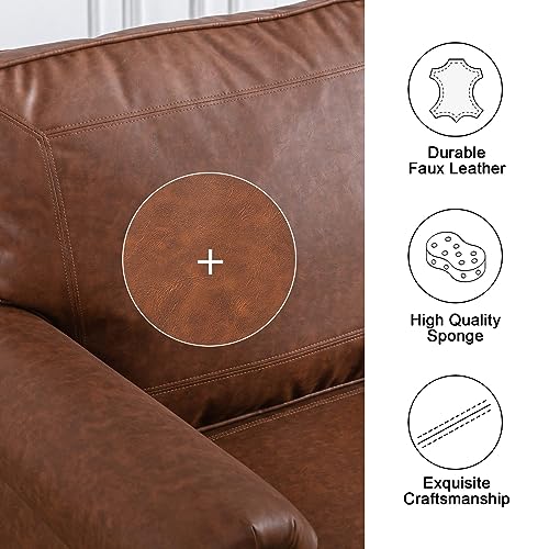 Dreamsir 79'' Traditional Faux Leather Sofa Couch with Nailhead Trim, Classic 3-Seater Couch with Rolled Arm for Living Room, Bedroom, Apartment, Easy Assembly (Coffee)