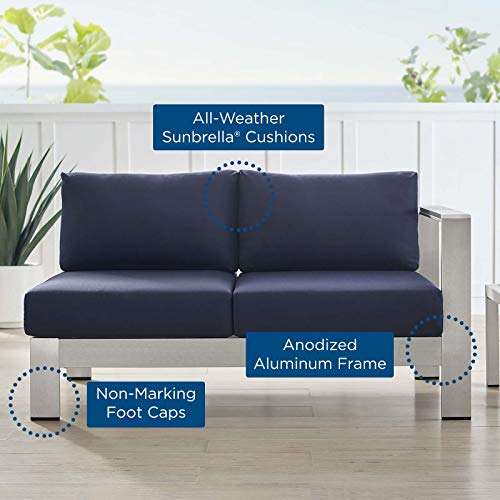 Modway EEI-4222-SLV-NAV Shore Sunbrella Patio Right-Arm in Silver Navy