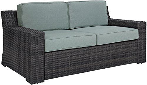 Crosley Furniture KO70102BR Beaufort Outdoor Wicker Loveseat, Brown with Mist Cushions
