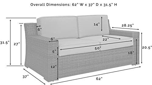Crosley Furniture KO70102BR Beaufort Outdoor Wicker Loveseat, Brown with Mist Cushions