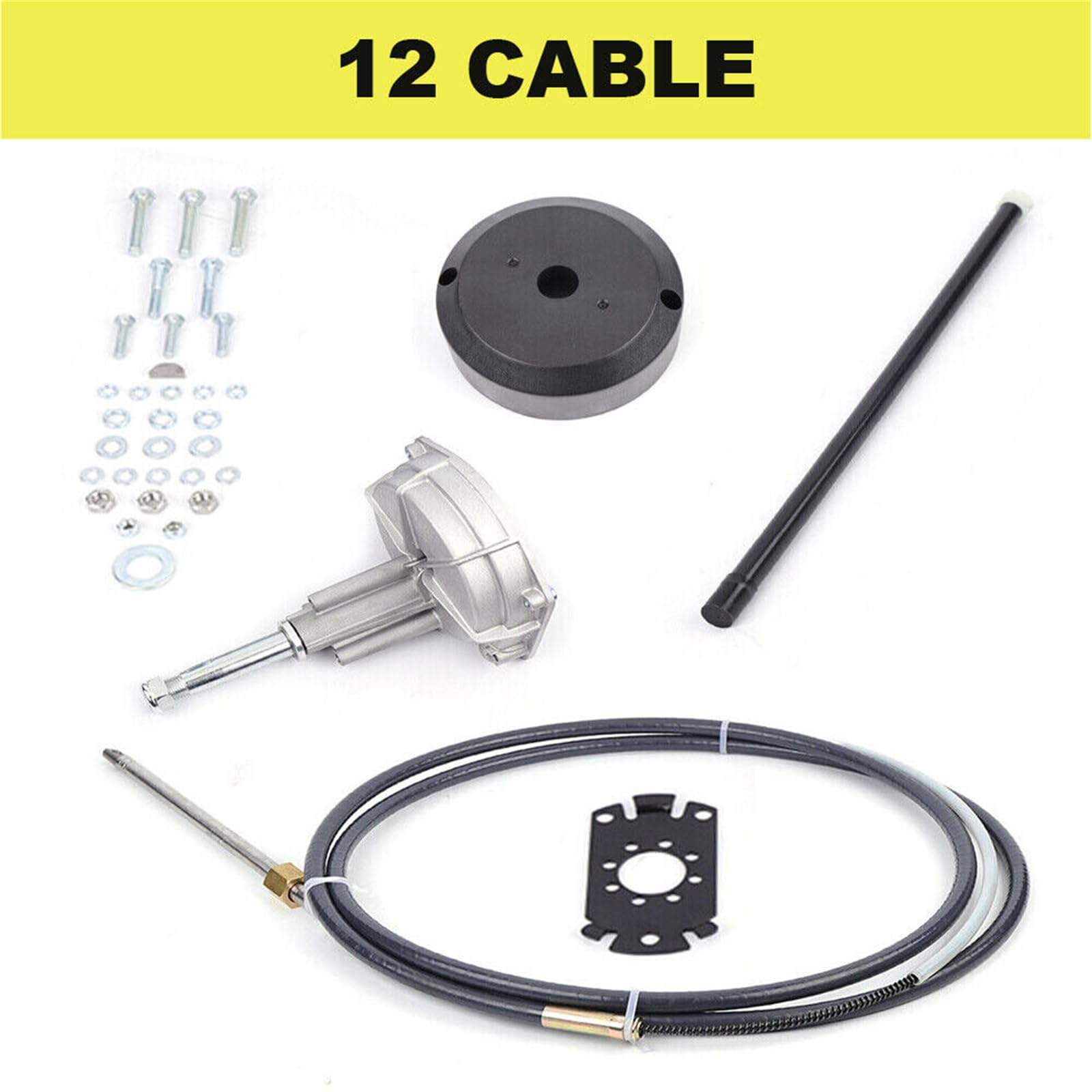 LIYUANJUN Boat Steering System, 12 Feet Outboard Boat Rotary Steering System Kit for Yachts Fishing Boats with 3/4" Tapered Shaft Steering Cable Bezel Kit Fixing Bolts and Screws Kit