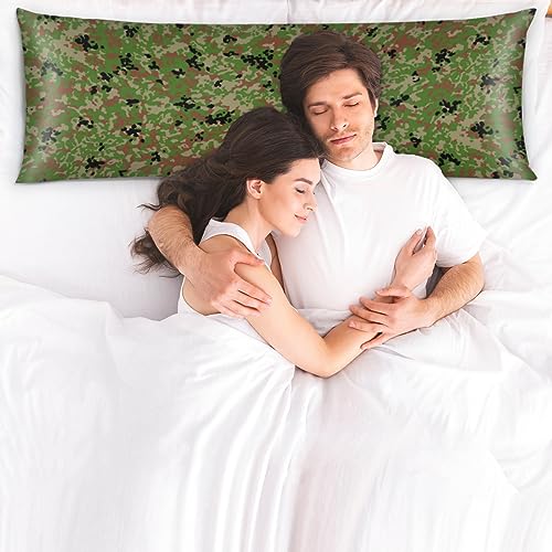 Camo Forest Body Pillow Covers Decorative Soft Bedding Satin Pillowcase with Zipper Closure Cooling Breathable Long Pillow Case-21"x 54"