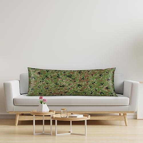 Camo Forest Body Pillow Covers Decorative Soft Bedding Satin Pillowcase with Zipper Closure Cooling Breathable Long Pillow Case-21"x 54"