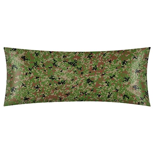 Camo Forest Body Pillow Covers Decorative Soft Bedding Satin Pillowcase with Zipper Closure Cooling Breathable Long Pillow Case-21"x 54"