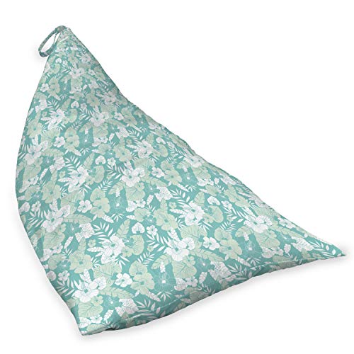 Lunarable Flower Lounger Chair Bag, Hawaiian Floral Themed Tropical Hibiscus and Exotic Leaves, High Capacity Storage with Handle Container, Lounger Size, Pale Teal Pale Green