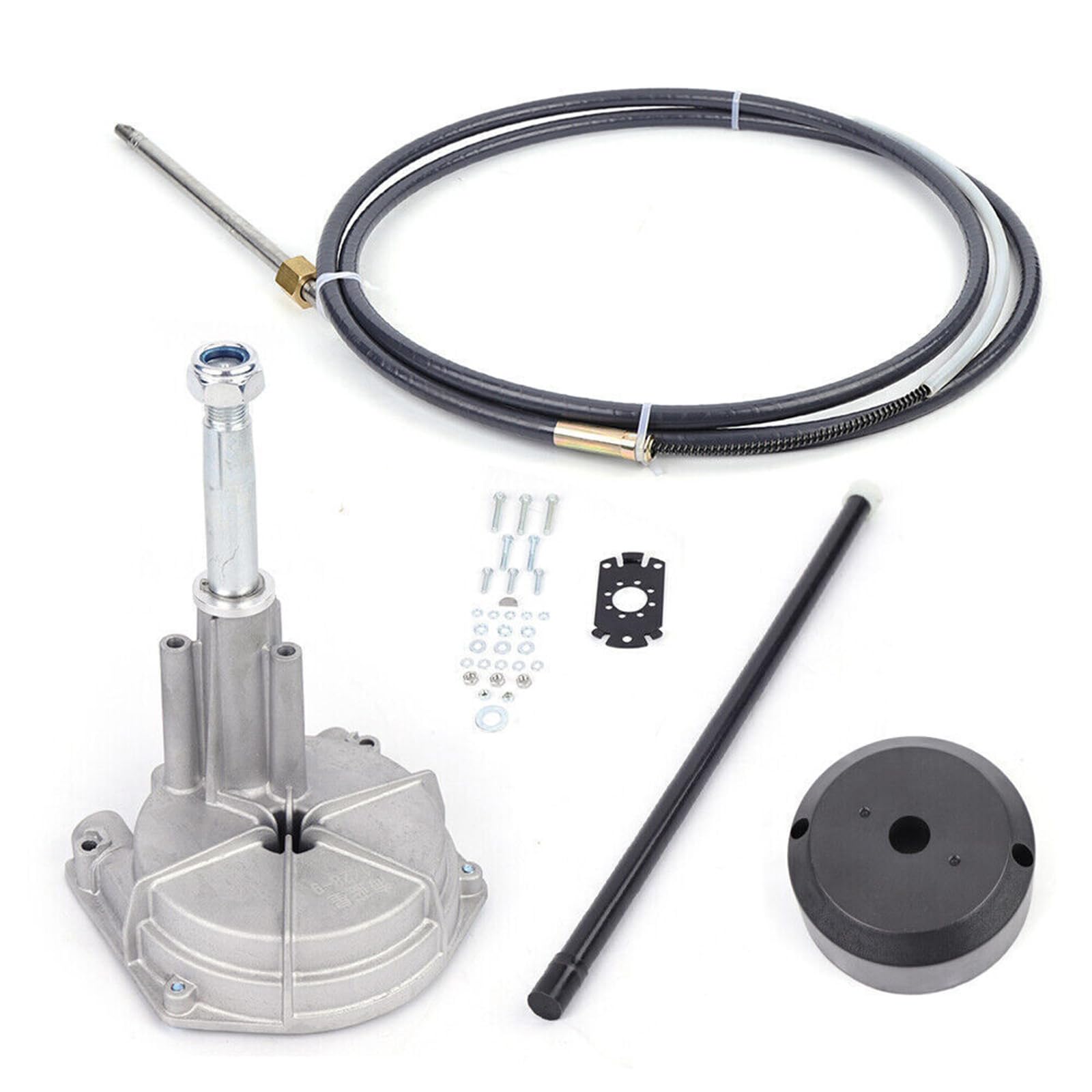LIYUANJUN Boat Steering System, 12 Feet Outboard Boat Rotary Steering System Kit for Yachts Fishing Boats with 3/4" Tapered Shaft Steering Cable Bezel Kit Fixing Bolts and Screws Kit