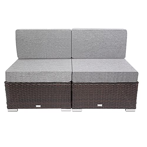 LUKEO 2 Pieces PE Wicker Rattan Armless Sofa Patio Furniture Set for Garden and Outdoors