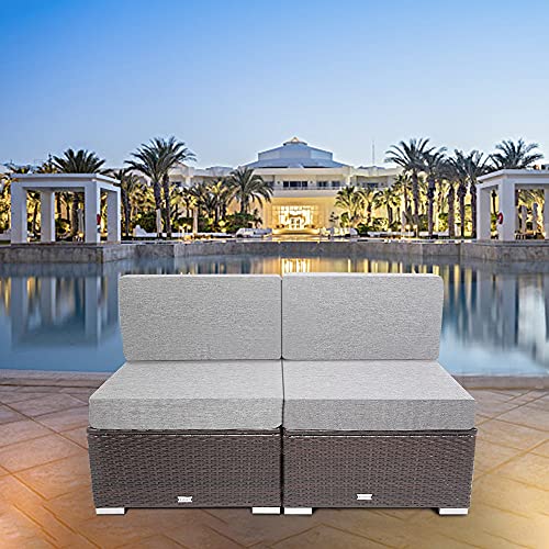 LUKEO 2 Pieces PE Wicker Rattan Armless Sofa Patio Furniture Set for Garden and Outdoors