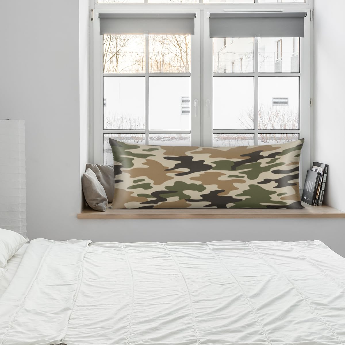 Camo Body Pillow Covers Decorative Soft Bedding Satin Pillowcase with Zipper Closure Cooling Breathable Long Pillow Case-21"x 54"