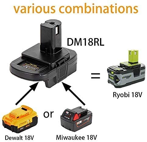 awokee DM18RL Battery Adapter for Dewalt for Milwaukee 20V/18V Li-Ion Battery Convert to for Ryobi 18V P108 ABP1801 Battery with USB Port