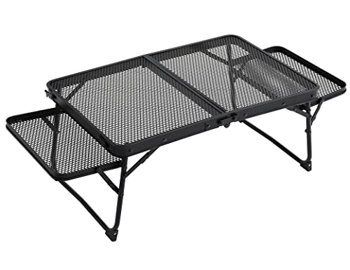 SKIKEN Small Low Camping Table with Wing Panels, Folding Low Picnic Table, Sturdy Steel Mesh Outdoor Table, Waterproof and Heat Resistant, Aluminum (3ft, Black)