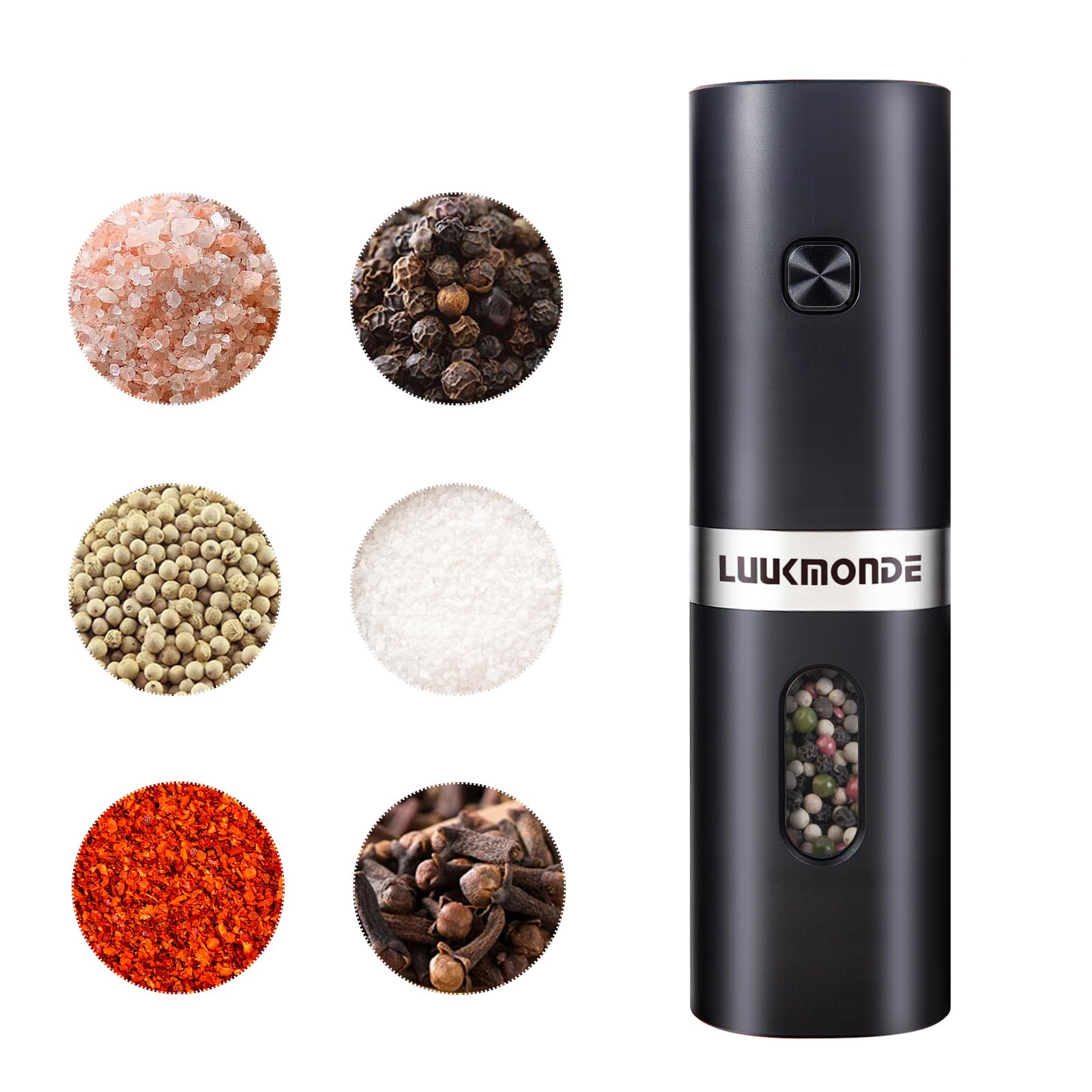 LUUKMONDE Electric Salt and Pepper Grinder, Salt and Pepper Kitchen Grinders, Battery Operated Automatic Pepper Mill Grinder with LED Light, Adjustable Coarseness, One Hand Operation