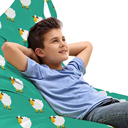Ambesonne Cartoon Lounger Chair Bag, Sheep Bedtime Childish Theme Lamp Sleep Well Concept Pattern, High Capacity Storage with Handle Container, Lounger Size, Sea Green Orange White