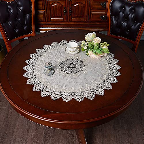 ARTABLE Lace Small Table Cloth Fall Christmas Macrame Tablecloth Table Topper for Thanksgiving Outdoor Farmhouse Rustic Kitchen Party Birthday Picnic (Stone, 31 Inch Round)