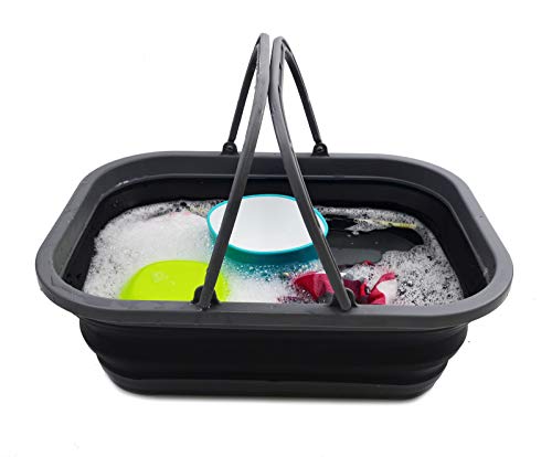 SAMMART 12L (3.17 gallon) Collapsible Tub with Handle - Portable Outdoor Picnic Basket/Crater - Foldable Shopping Bag - Space Saving Storage Container (1, Grey/Black)