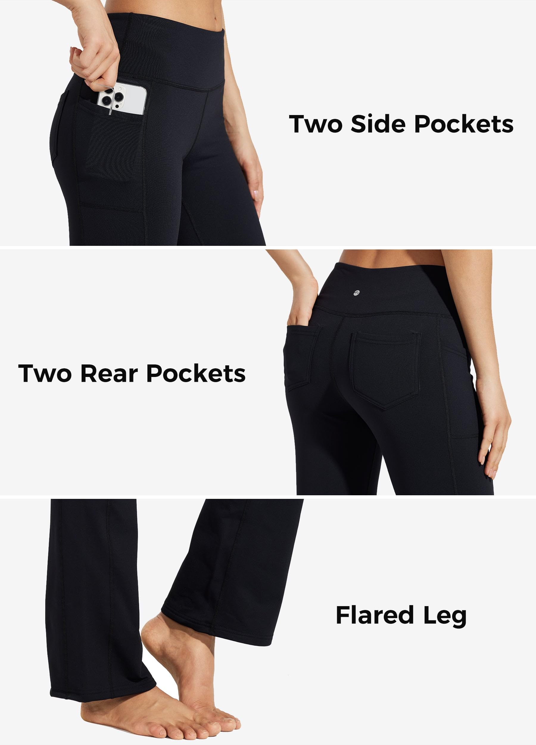 Willit Women's Fleece Lined Pants Yoga Bootcut Thermal Winter Pants High Waisted Flare Leggings Water Resistant Black M