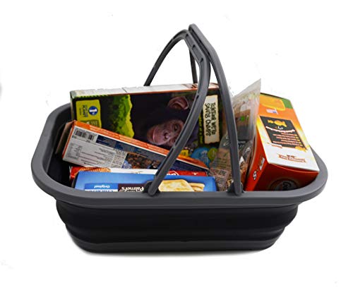 SAMMART 12L (3.17 gallon) Collapsible Tub with Handle - Portable Outdoor Picnic Basket/Crater - Foldable Shopping Bag - Space Saving Storage Container (1, Grey/Black)