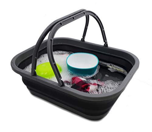 SAMMART 12L (3.17 gallon) Collapsible Tub with Handle - Portable Outdoor Picnic Basket/Crater - Foldable Shopping Bag - Space Saving Storage Container (1, Grey/Black)