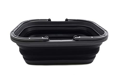 SAMMART 12L (3.17 gallon) Collapsible Tub with Handle - Portable Outdoor Picnic Basket/Crater - Foldable Shopping Bag - Space Saving Storage Container (1, Grey/Black)